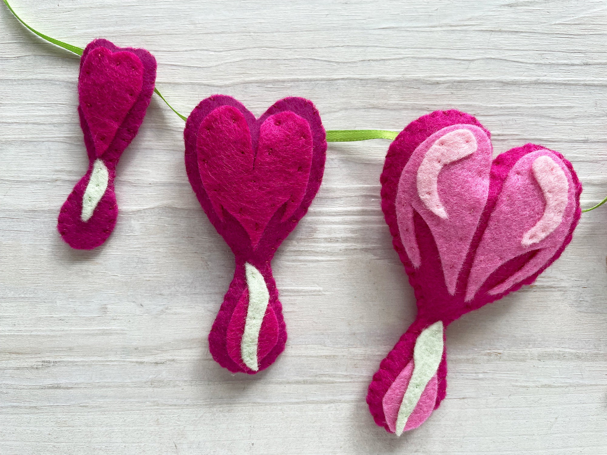 Bleeding Hearts Garland, Felt Flowers Sewing Pattern PDF Download, Felt ...