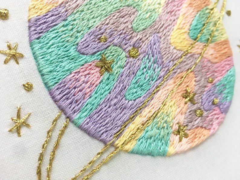 Planet Rainbow Hand Embroidery Pattern PDF Celestial - Etsy