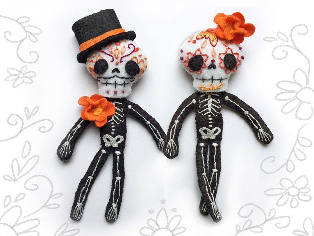 Day of the Dead Plush Sewing Pattern for Felt Calaveras Skeleton Dolls ...