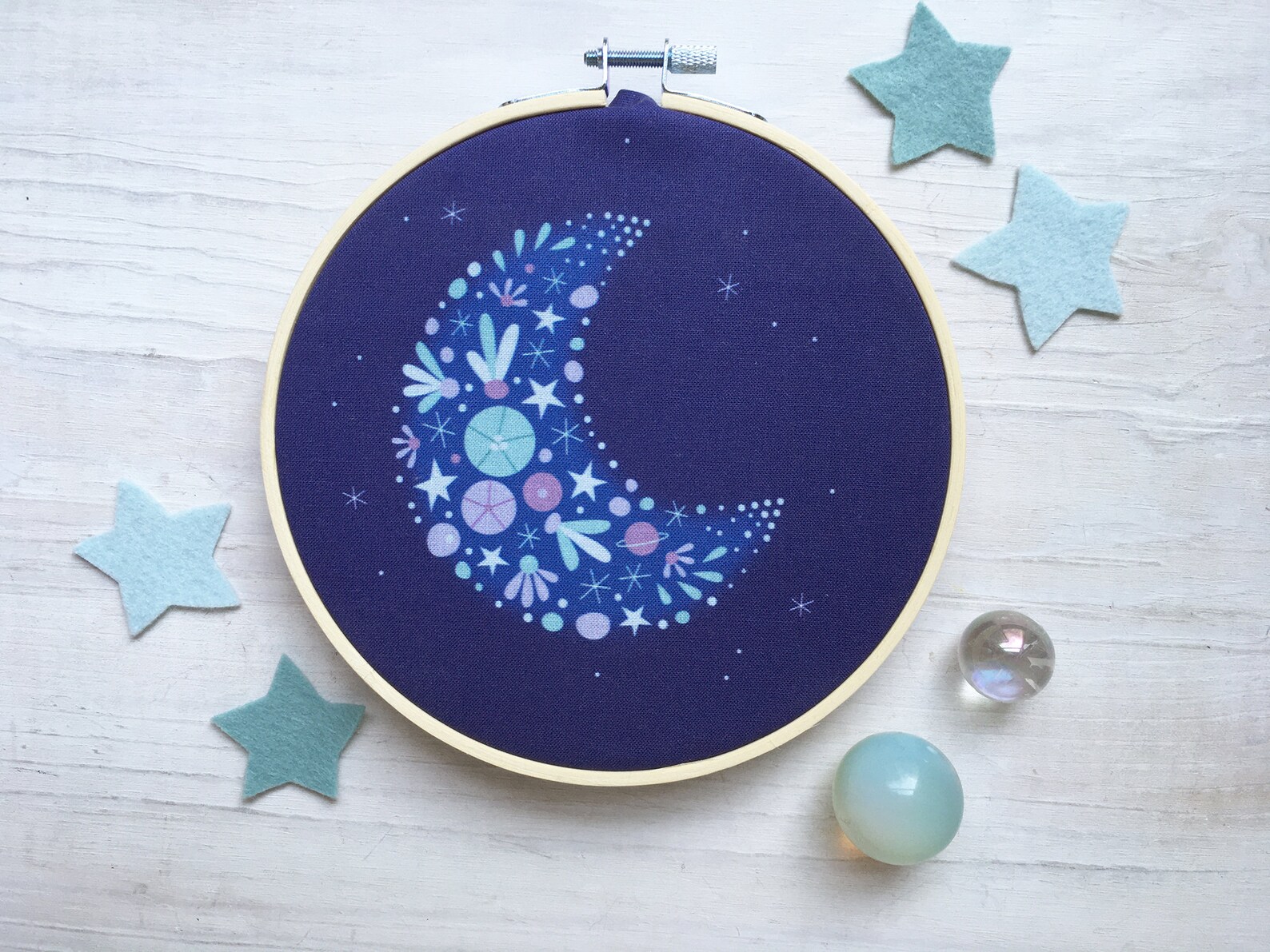 Floral Crescent Moon Hand Embroidery Sampler DIY Sampler - Etsy
