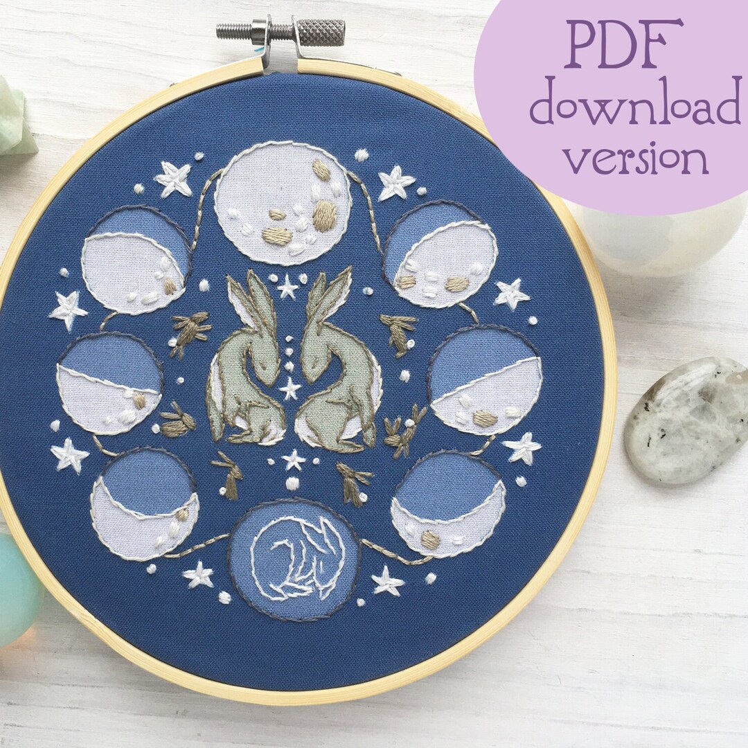 PDF Download Rabbit Moon Phases Lunar Hand Embroidery Pattern, Beginner ...