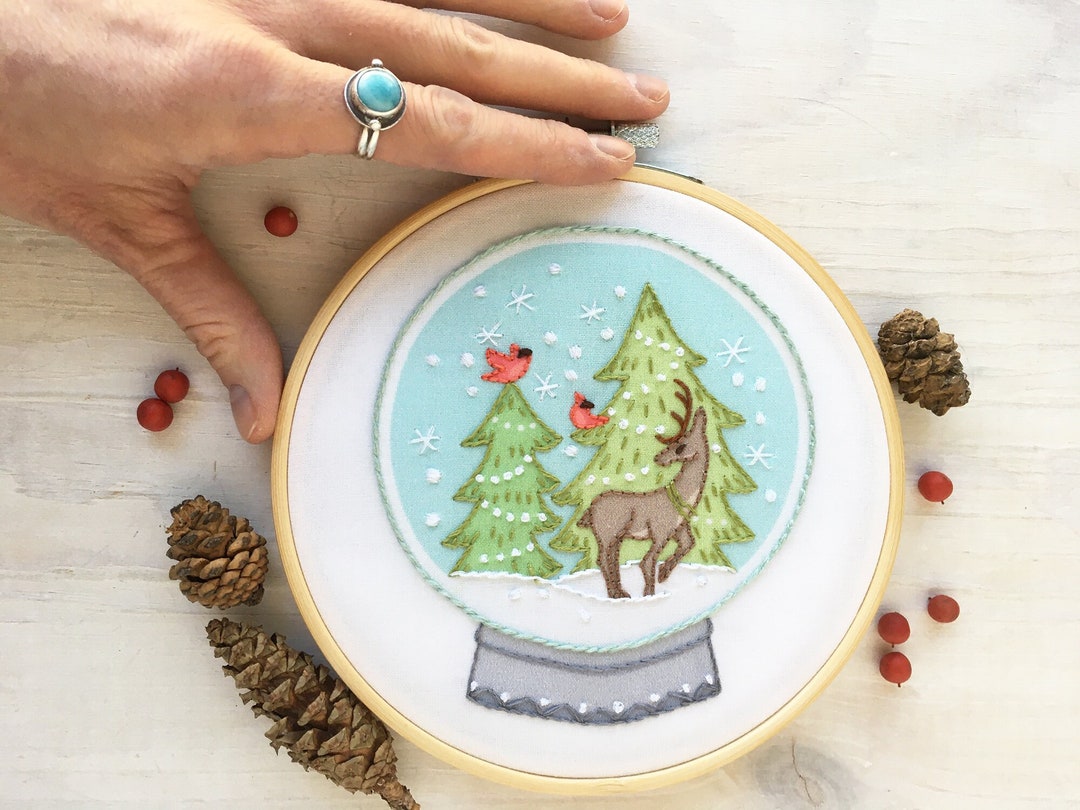 Winter Snow Globe Hand Embroidery Color Printed Fabric Sampler ...