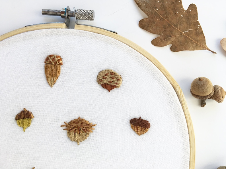 Tiny Acorns Hand Embroidery Pattern PDF Download, Woodland Embroidery ...