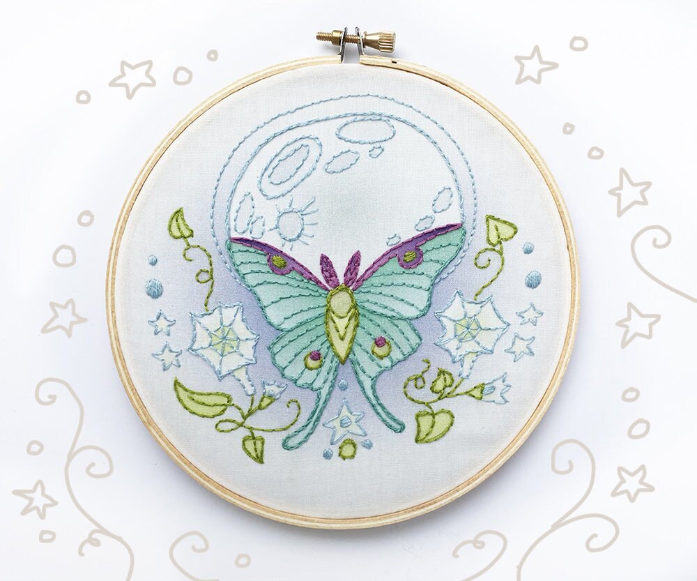 Hand Embroidery Sampler, Luna Moth Butterfly Moon, DIY Sampler ...