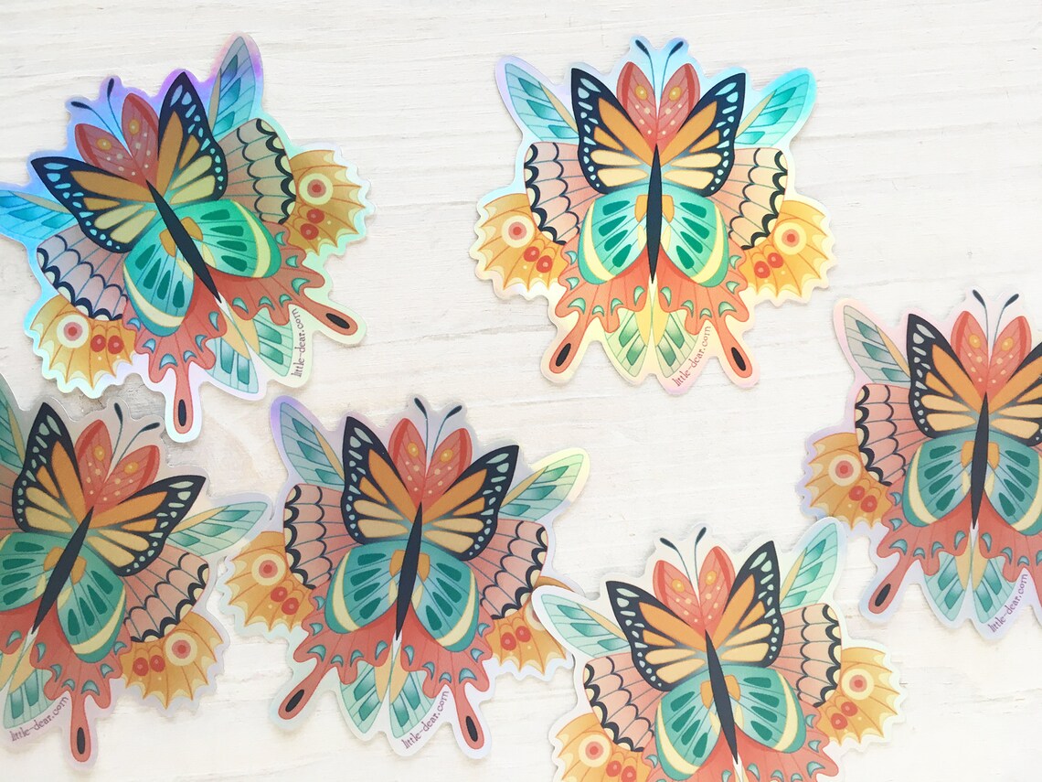 Holographic Butterflies Vinyl Sticker, Hologram Metallic Rainbow ...