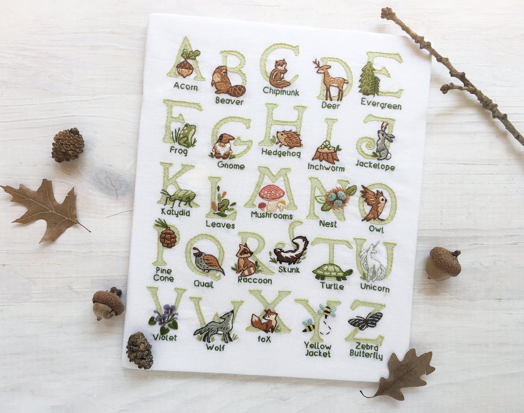 Woodland Animals Alphabet ABC Hand Embroidery Fabric Sampler - Etsy