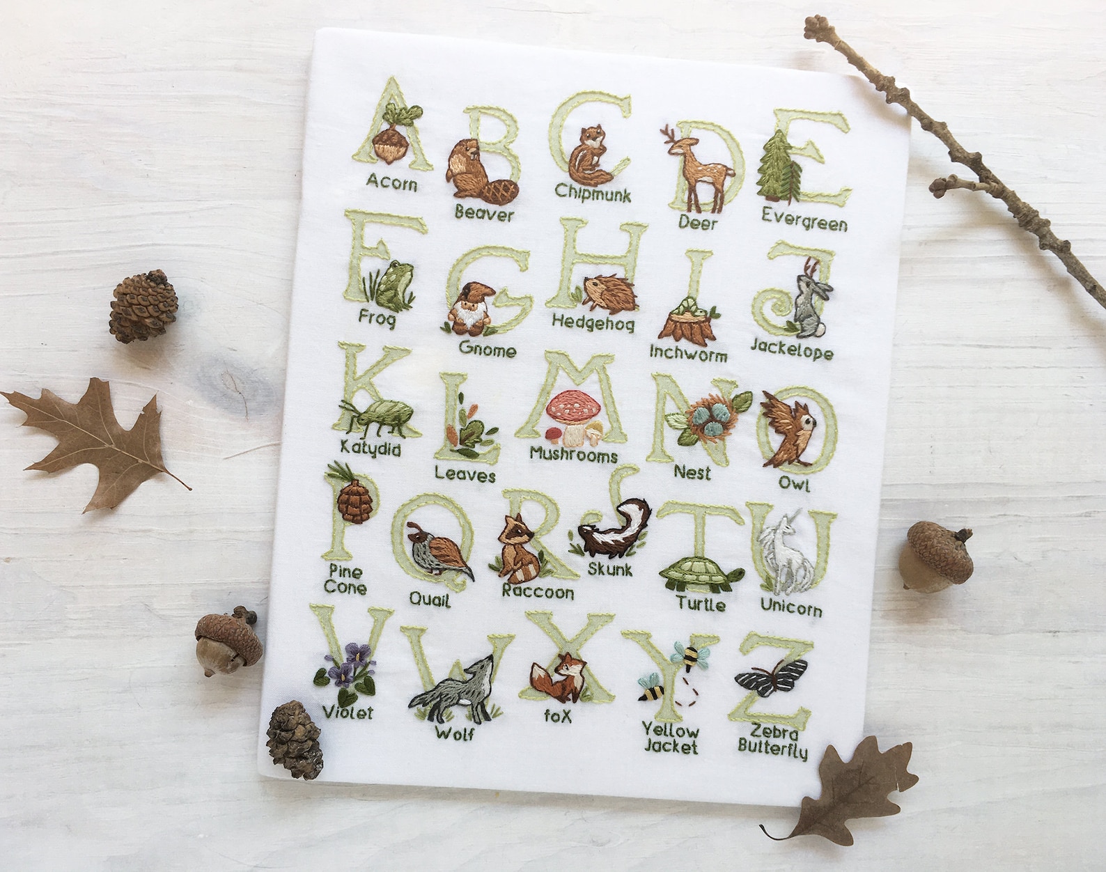 Woodland Animals Alphabet ABC Hand Embroidery Fabric Sampler | Etsy