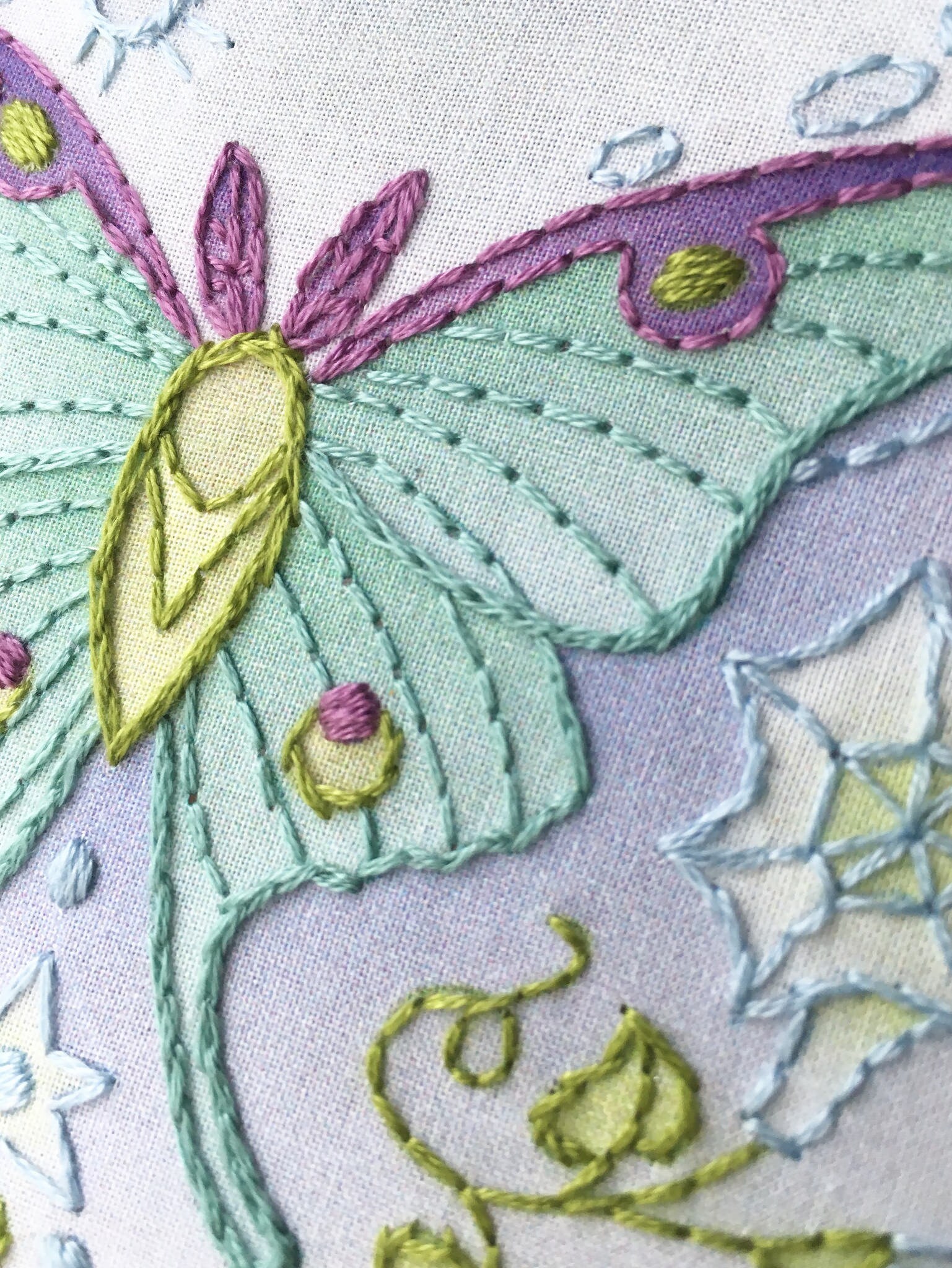 Hand Embroidery Sampler, Luna Moth Butterfly Moon, DIY Sampler ...