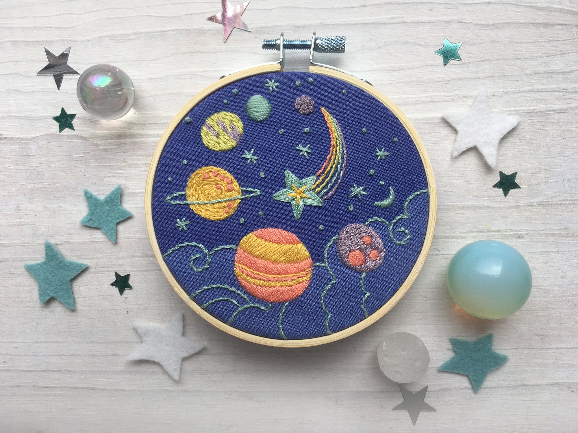 Planets Embroidery Kit, Solar System hand embroidery panel pre-printed ...