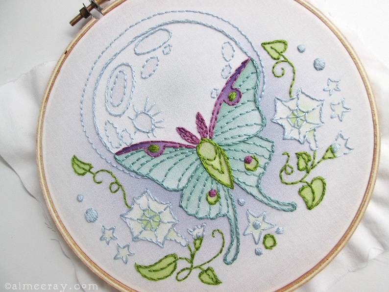 Hand Embroidery Sampler, Luna Moth Butterfly Moon, DIY Sampler ...
