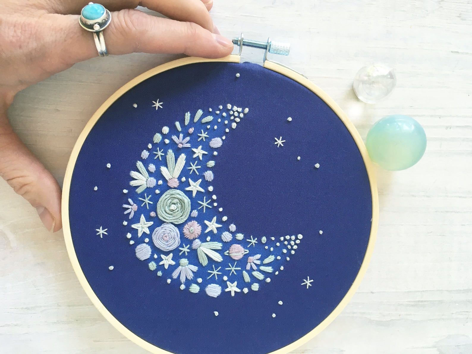 Floral Crescent Moon Hand Embroidery Sampler DIY Sampler - Etsy