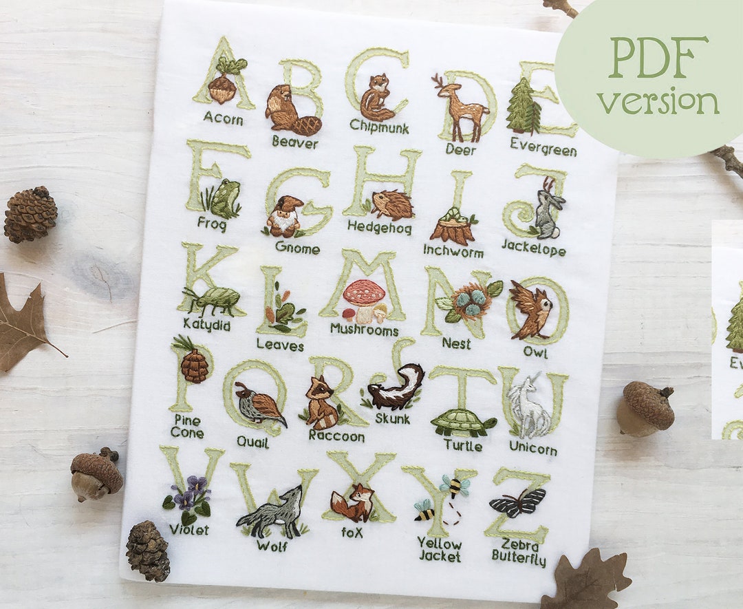 Woodland ABC Alphabet Hand Embroidery Forest Animals PDF - Etsy