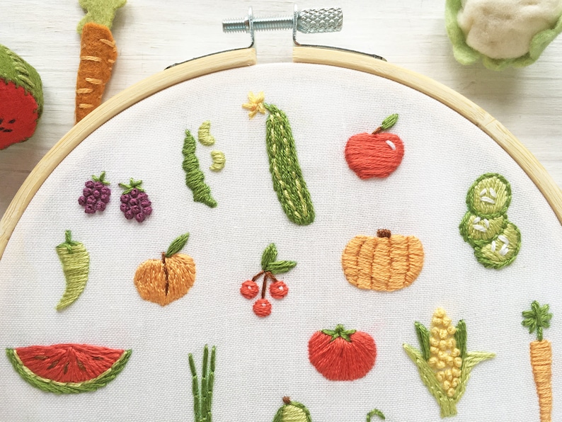 Tiny Fruits and Veggies Hand Embroidery Pattern PDF Download - Etsy