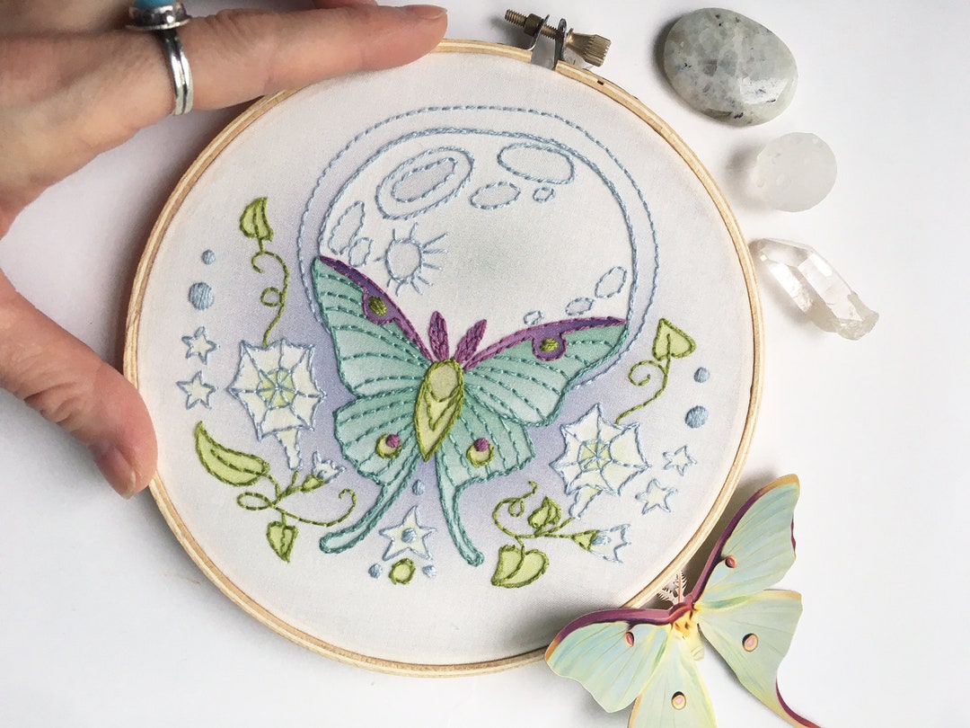 Hand Embroidery Sampler, Luna Moth Butterfly Moon, DIY Sampler ...