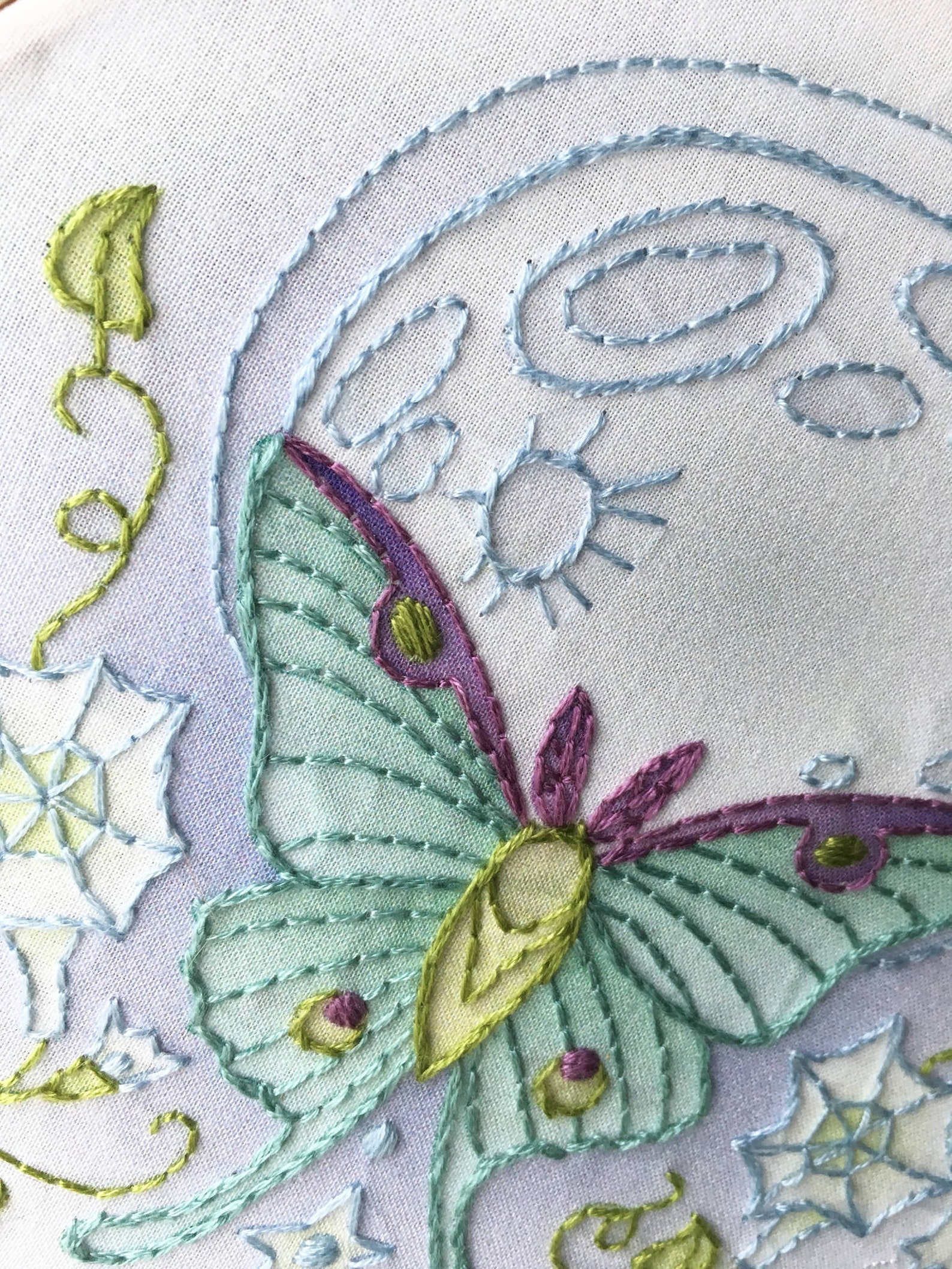 Hand Embroidery Sampler, Luna Moth Butterfly Moon, DIY Sampler ...