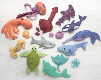 Sea Creatures Plush Sewing Pattern Felt Animals PDF SVG | Etsy