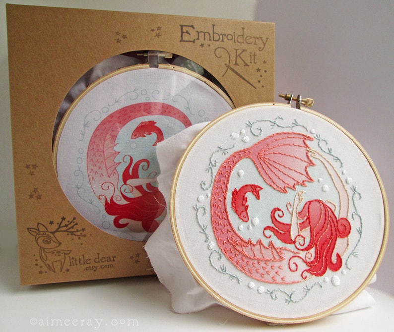 Mermaid Beginner Hand Embroidery Kit With Color Printed - Etsy