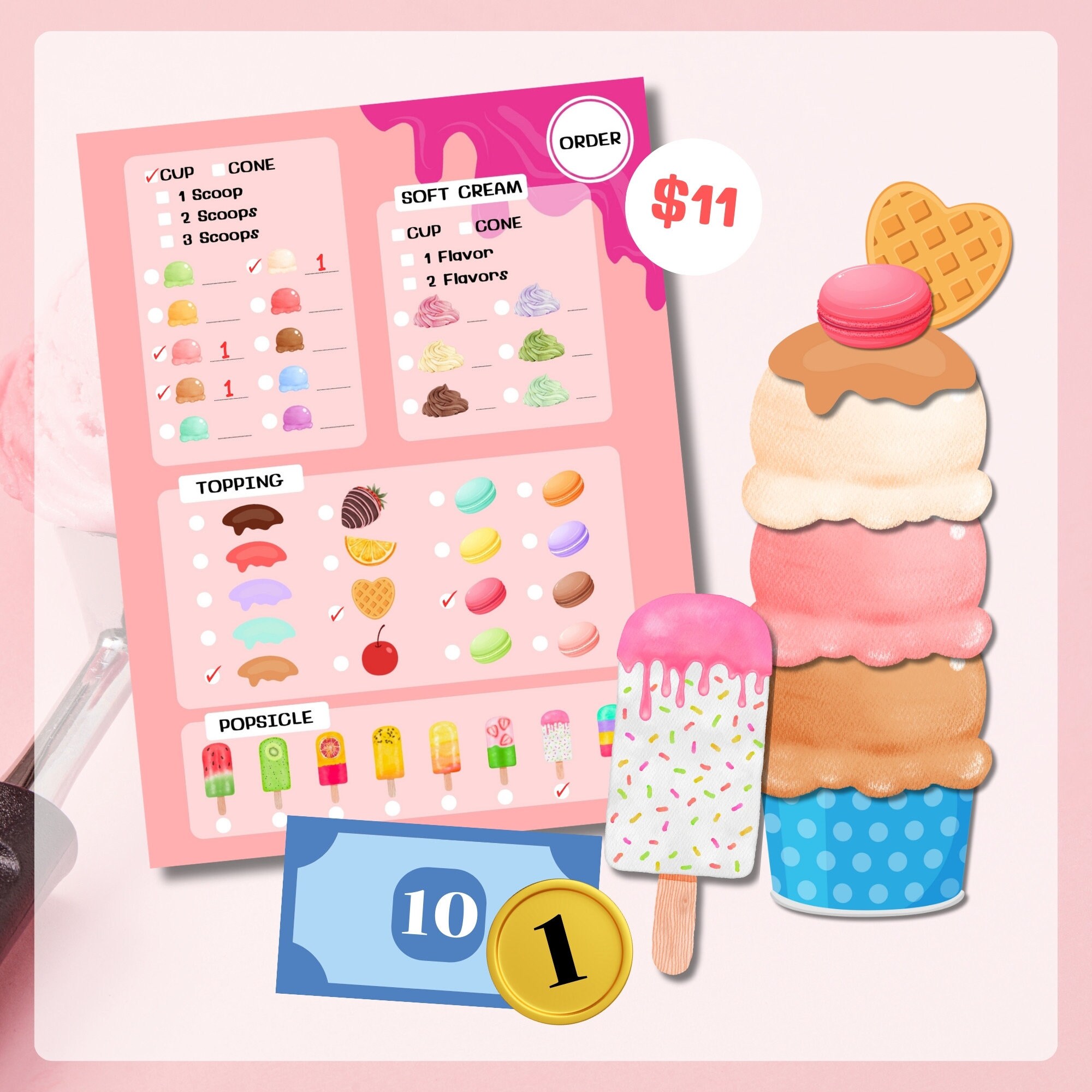 Printable Ice Cream Parlor Dramatic Play, Busy Book, Preschool Sensory ...