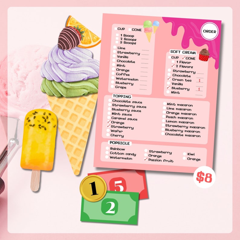 Printable Ice Cream Parlor Dramatic Play, Busy Book, Preschool Sensory ...