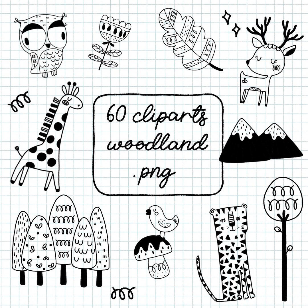 60 Doodle Animals, Hand Drawn, PNG, Woodland, Transparent Background ...