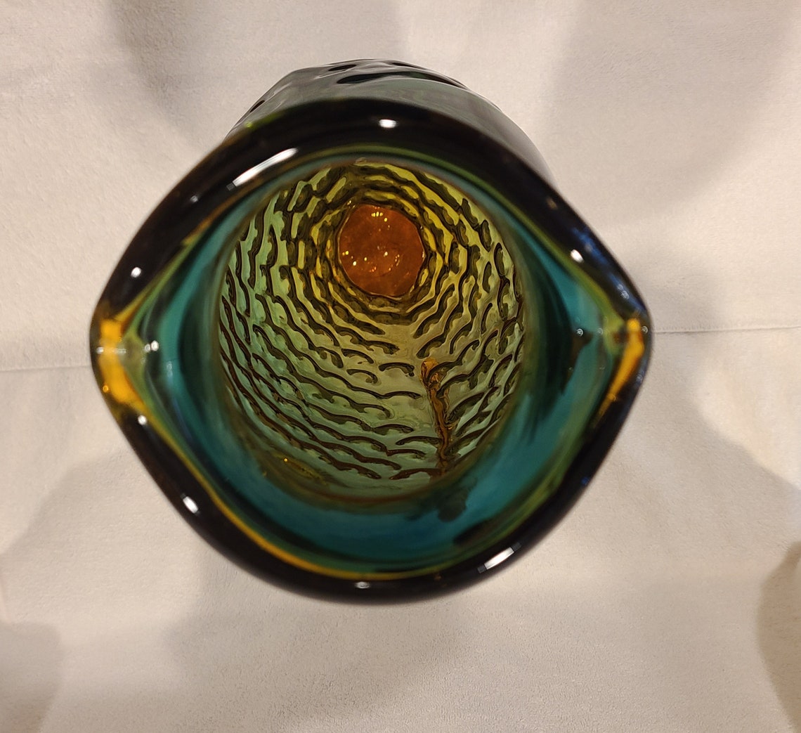 Blenko 9425L Fish Vase Hank Adams Desert Green - Etsy