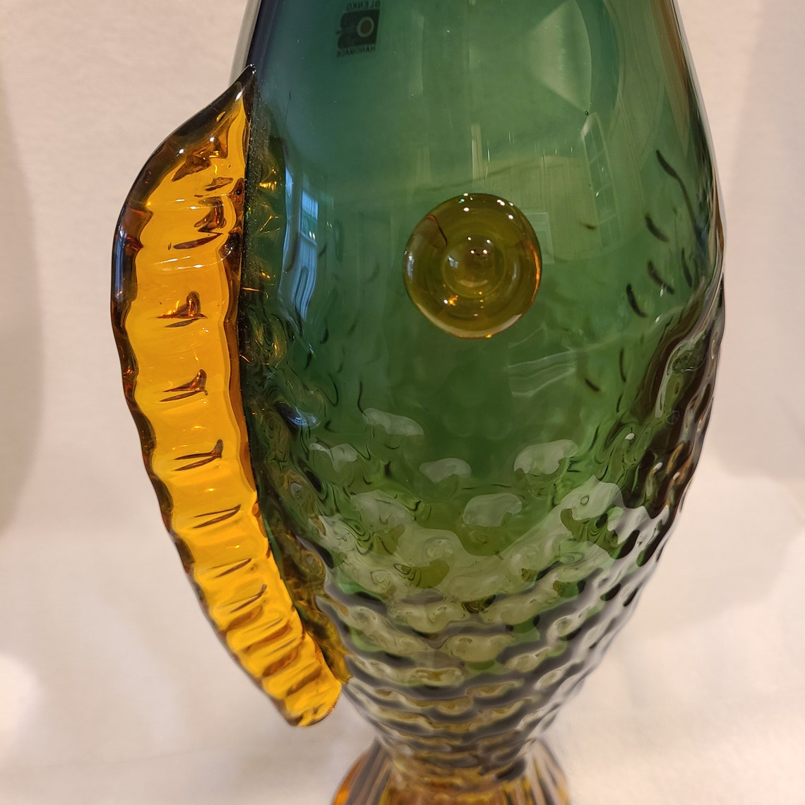 Blenko 9425L Fish Vase Hank Adams Desert Green - Etsy