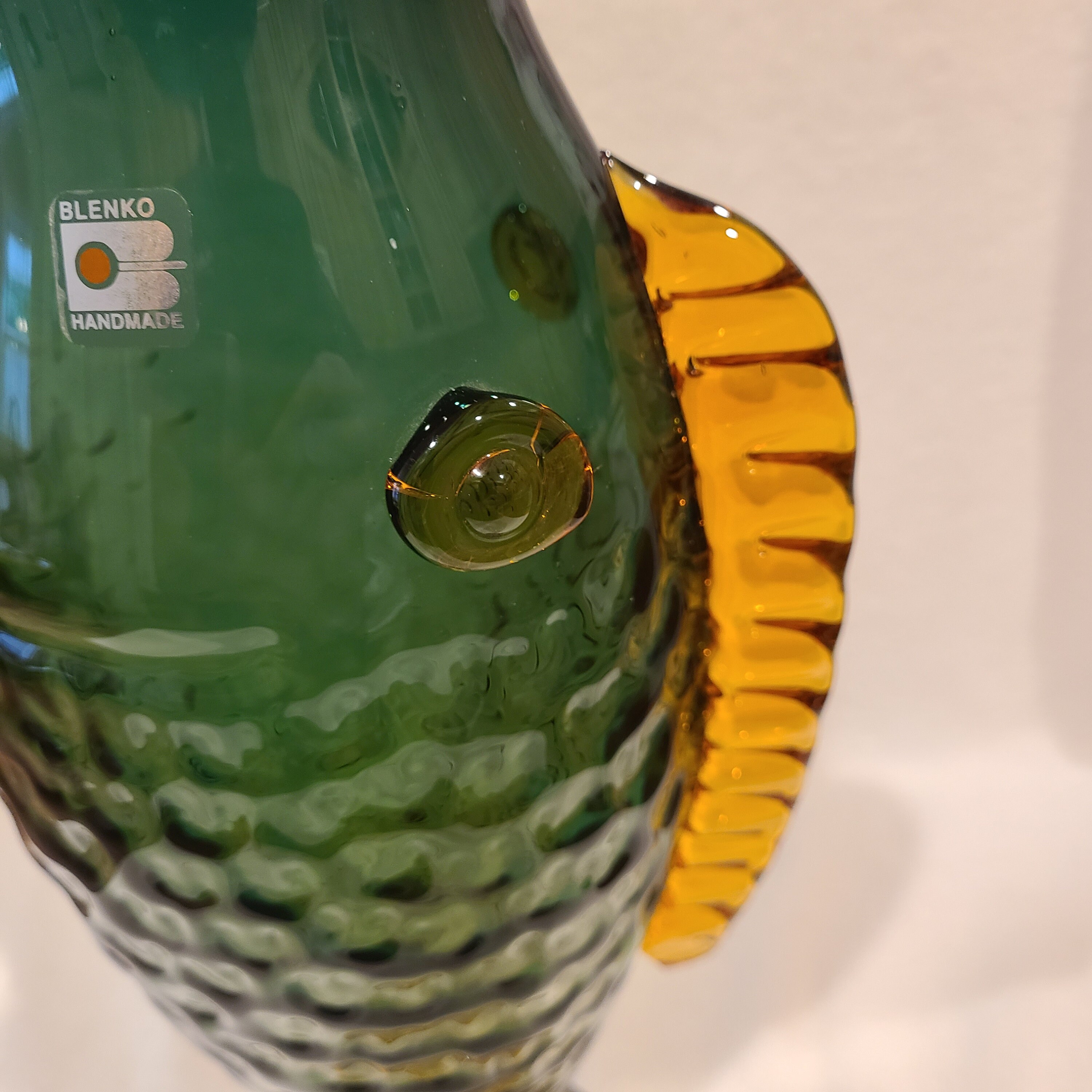 Blenko 9425L Fish Vase Hank Adams Desert Green - Etsy