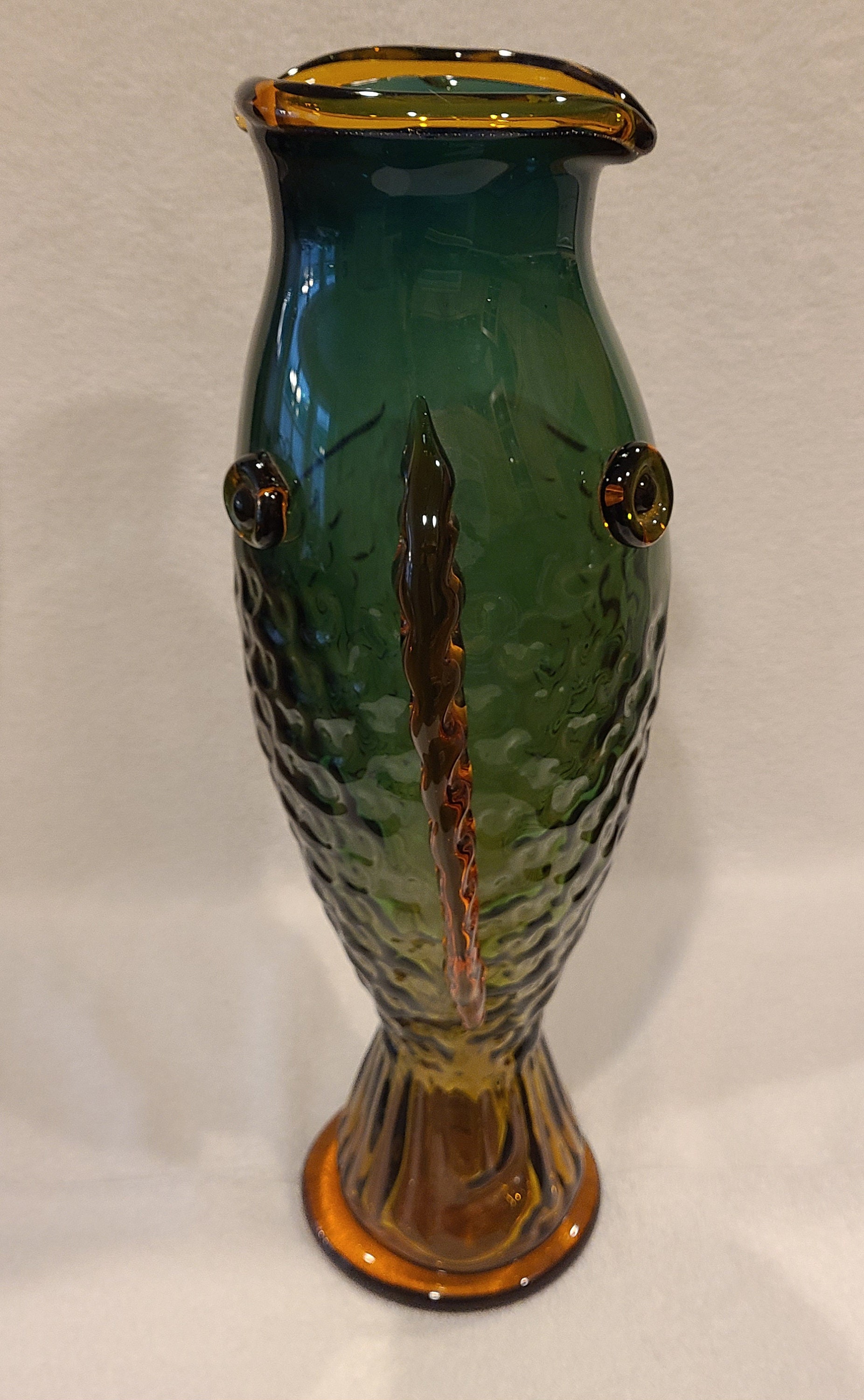 Blenko 9425L Fish Vase Hank Adams Desert Green - Etsy