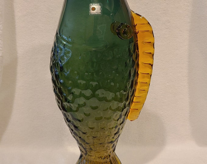 Blenko 9425L Fish Vase Hank Adams Desert Green - Etsy