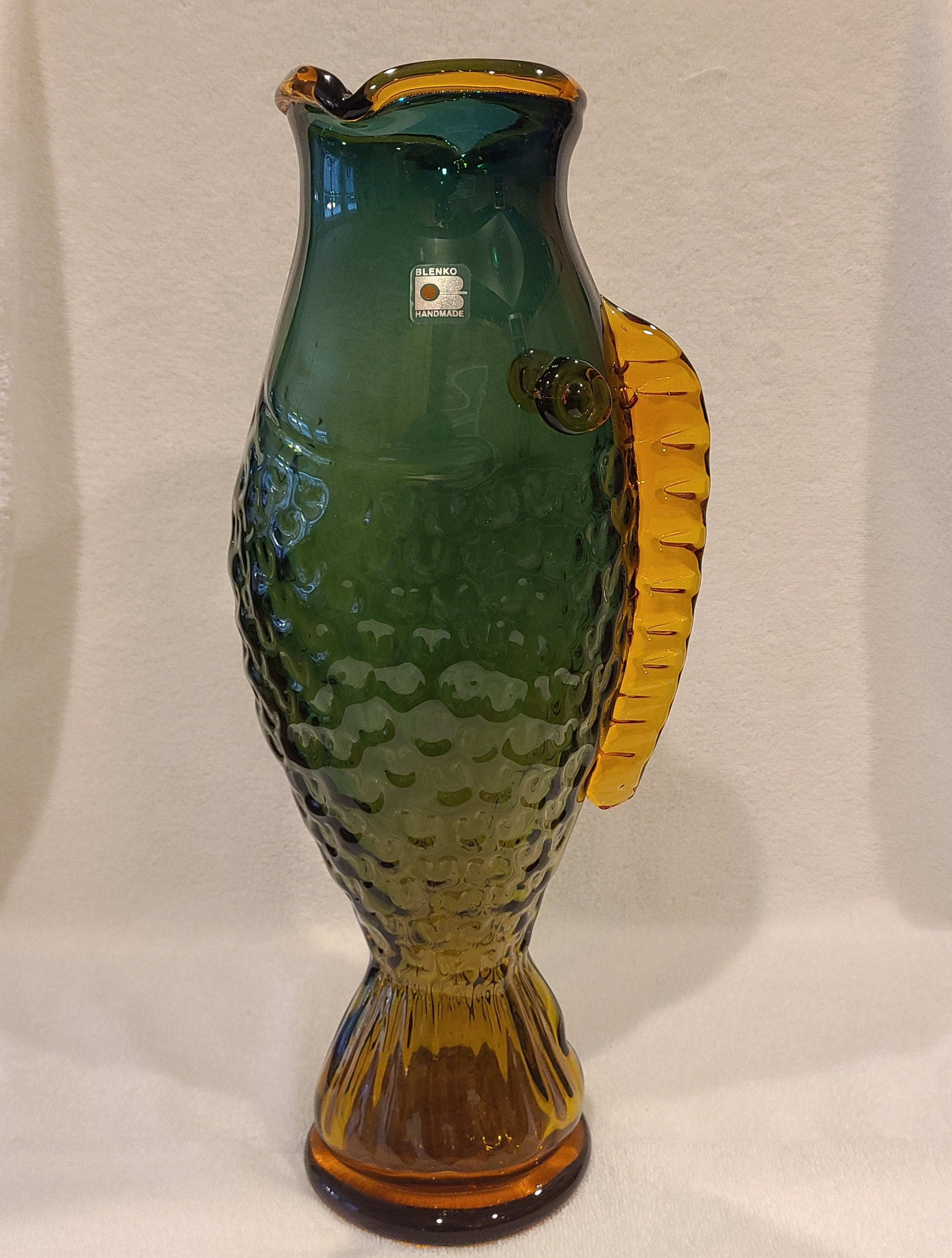 Blenko 9425L Fish Vase Hank Adams Desert Green - Etsy