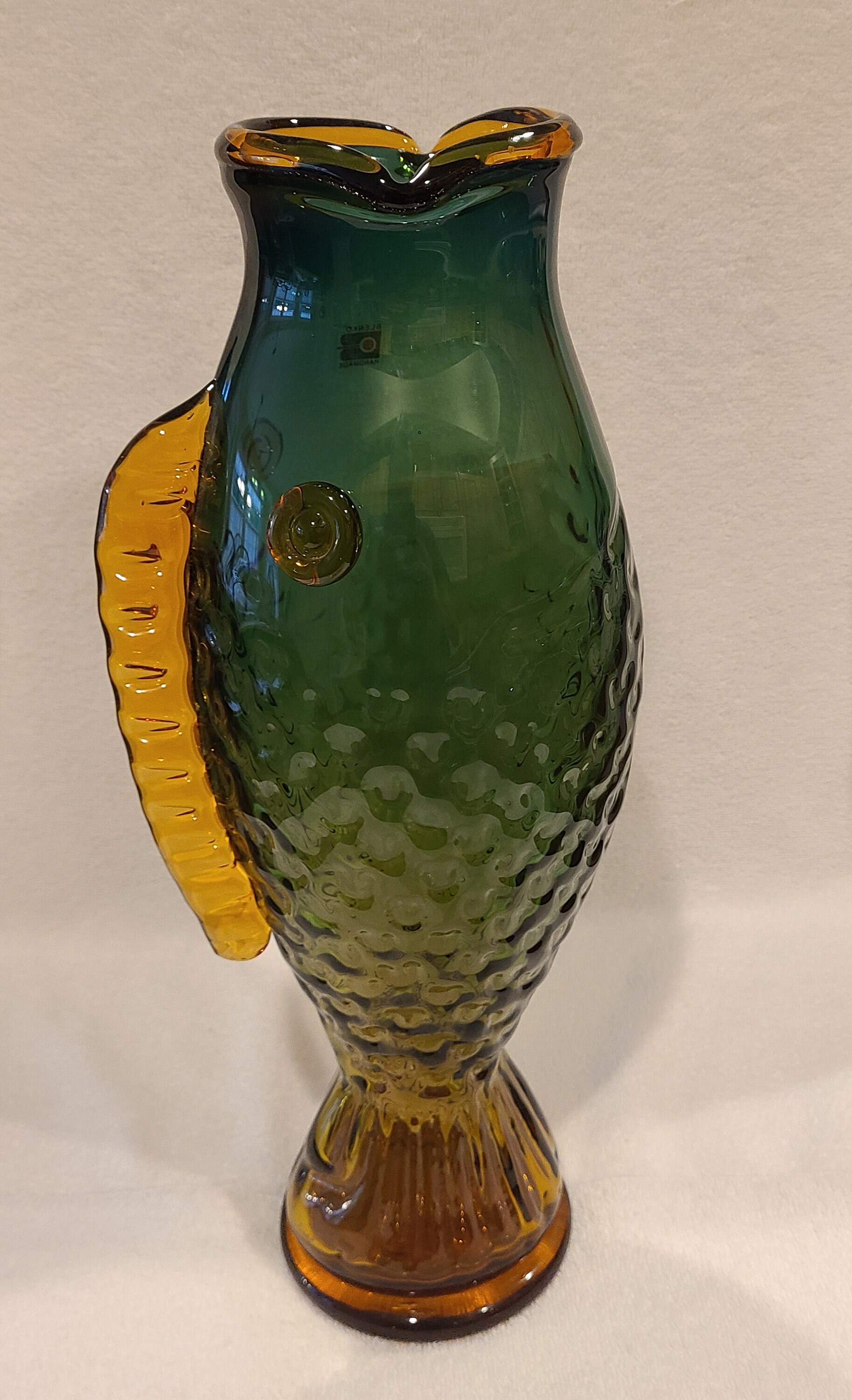Blenko 9425L Fish Vase Hank Adams Desert Green - Etsy
