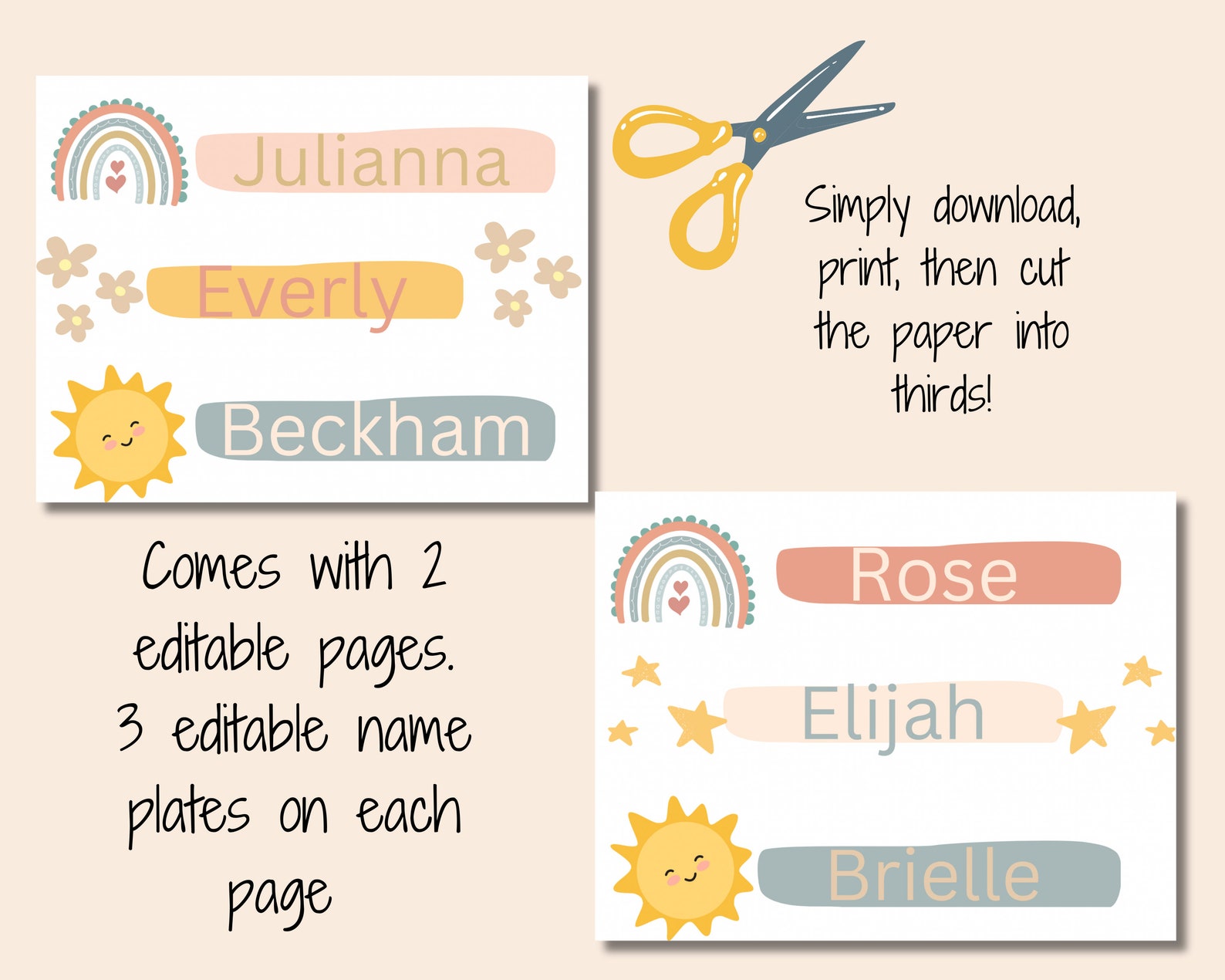 Downloadable Colorful BOHO Name Plate for Students, Student Name Tags ...