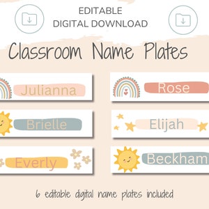 Downloadable Colorful BOHO Name Plate for Students, Student Name Tags ...