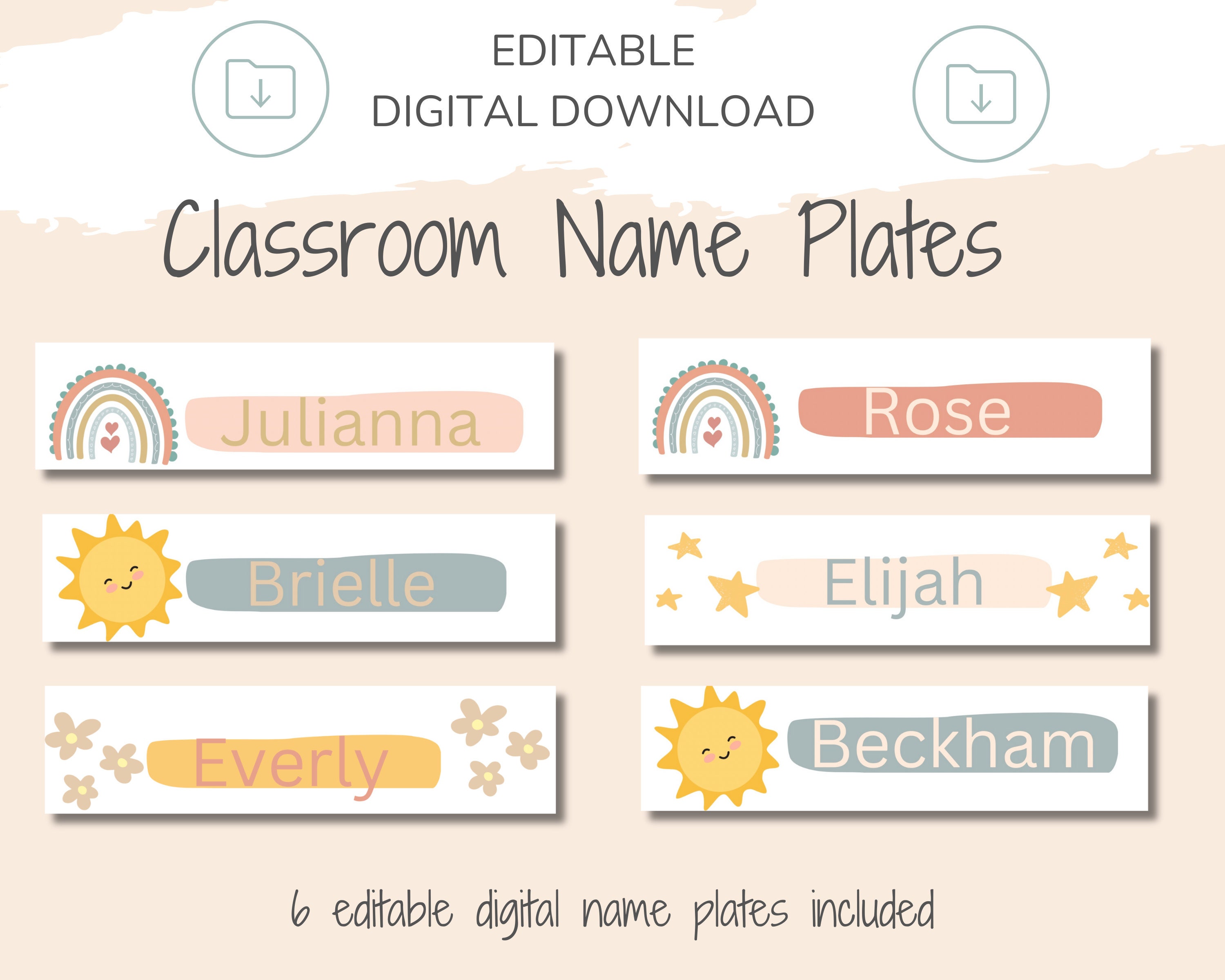 Downloadable Colorful BOHO Name Plate for Students, Student Name Tags ...