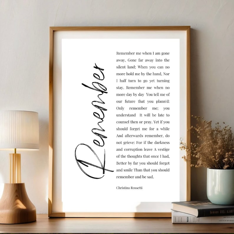 Remember Me Poem Print: Christina Rossetti Bereavement Gift (digital ...