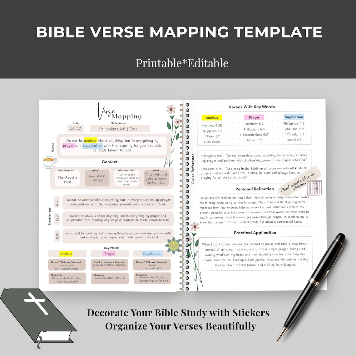 Bible Verse Mapping Template: Scripture Study Journal (printable PDF ...