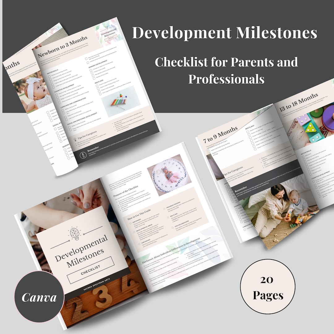 Developmental Milestone Checklist Canva Template Baby's Milestone Log ...