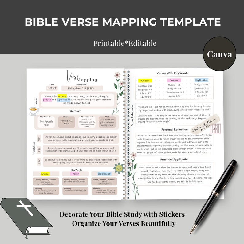 Bible Verse Mapping Canva Template Digital Download Editable Printable ...