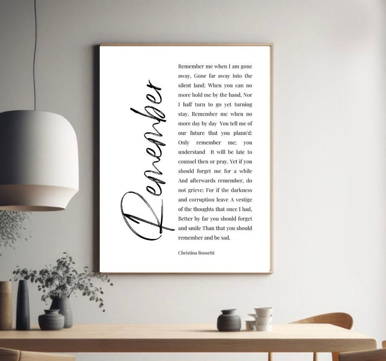 Remember Me Poem Print: Christina Rossetti Bereavement Gift (digital ...