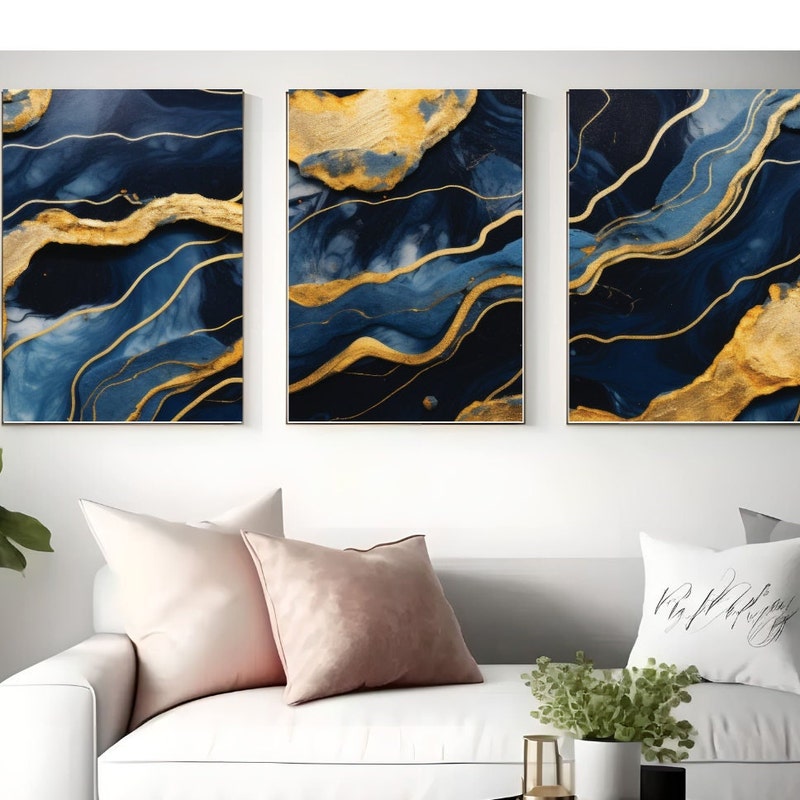 Blue Gold Wall Art - Etsy