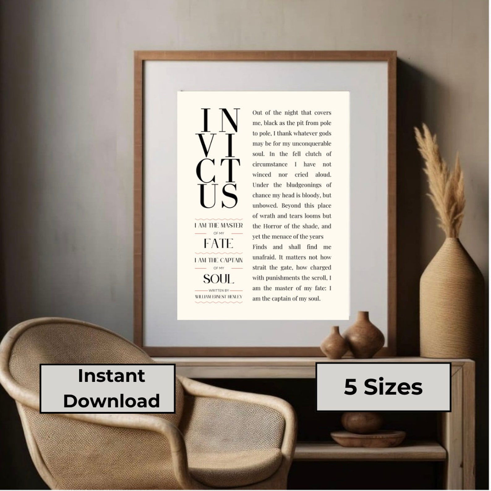 Invictus Poem Printable Wall Art Home Office Wall Art Bedroom Wall ...