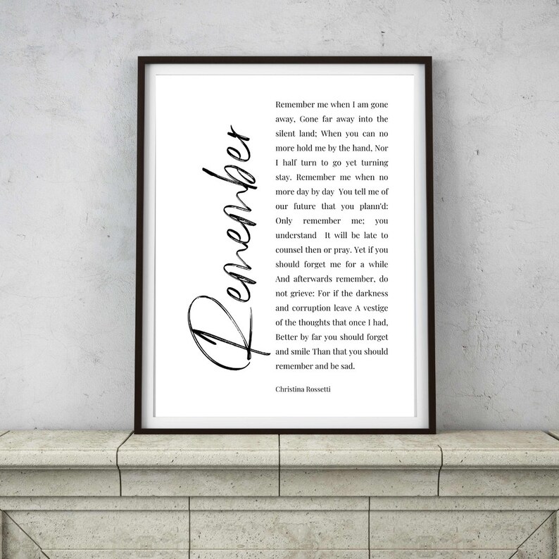 Remember Me Poem Print: Christina Rossetti Bereavement Gift (digital ...