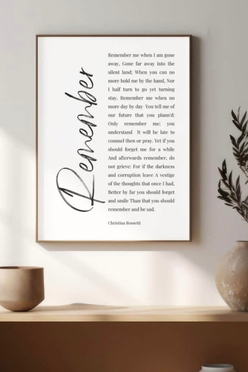 Remember Me Poem Print: Christina Rossetti Bereavement Gift (digital ...