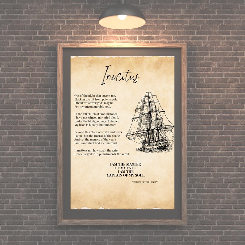 Invictus Poem Poster Literary Print Ship Art William Ernest Henley ...