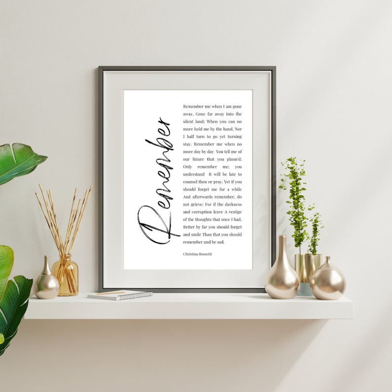 Remember Me Poem Print: Christina Rossetti Bereavement Gift (digital ...