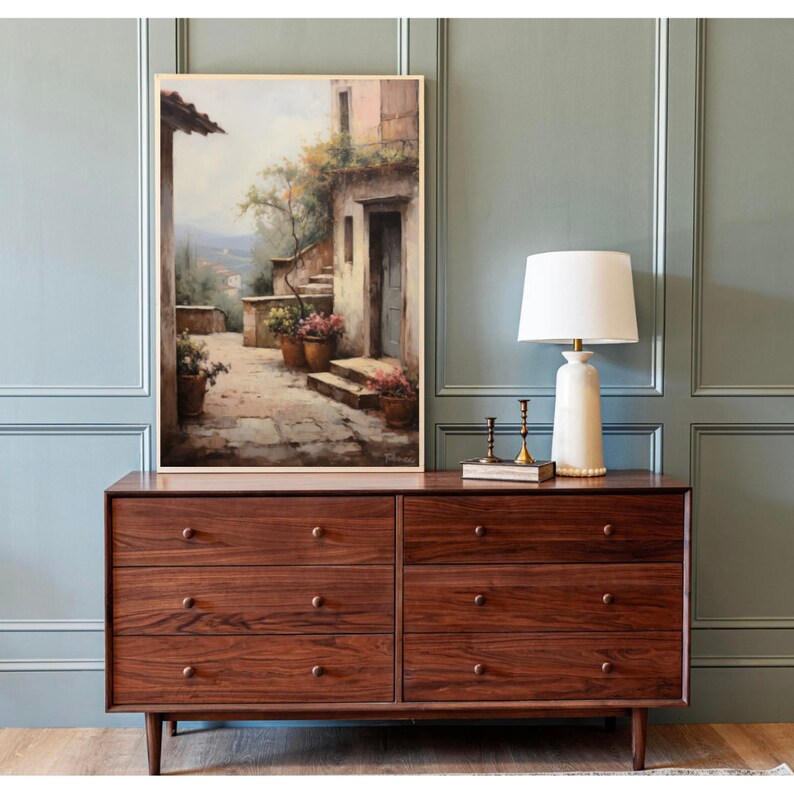 European Courtyard Art Print: Cottagecore Farmhouse Wall Decor (digital ...