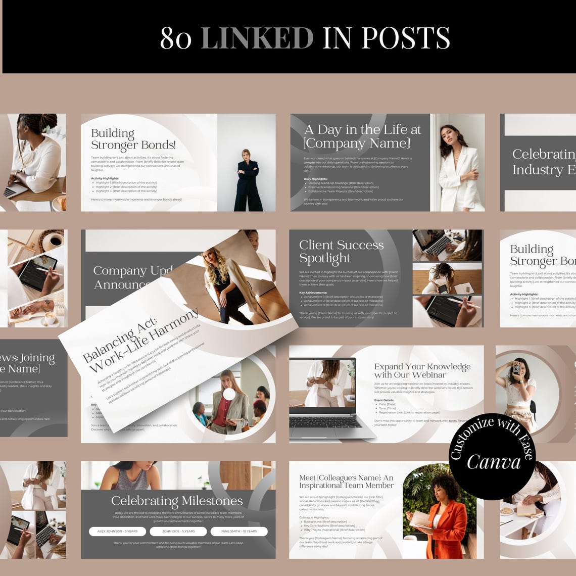 Linkedin Post Templates: 80 Canva Editable Social Media Graphics - Etsy