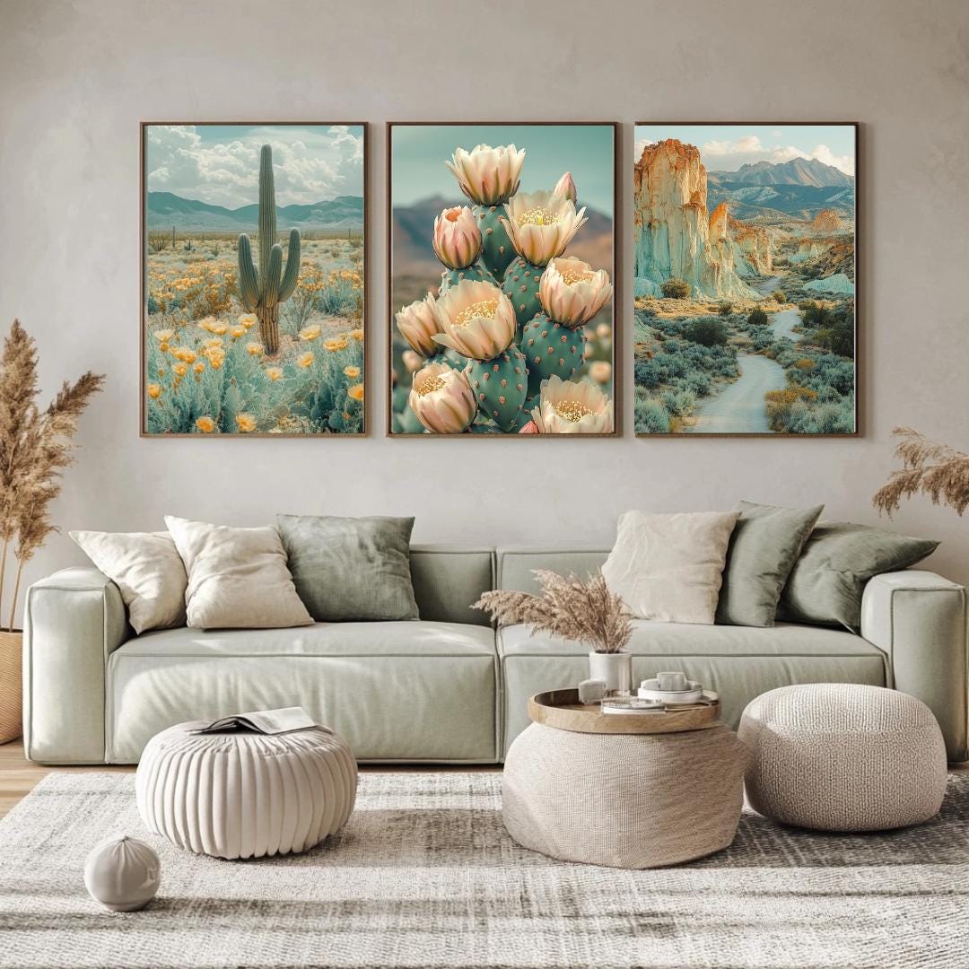 Desert Cactus Printable Panel Set of 3, Set of 3 Desert Prints, Desert ...