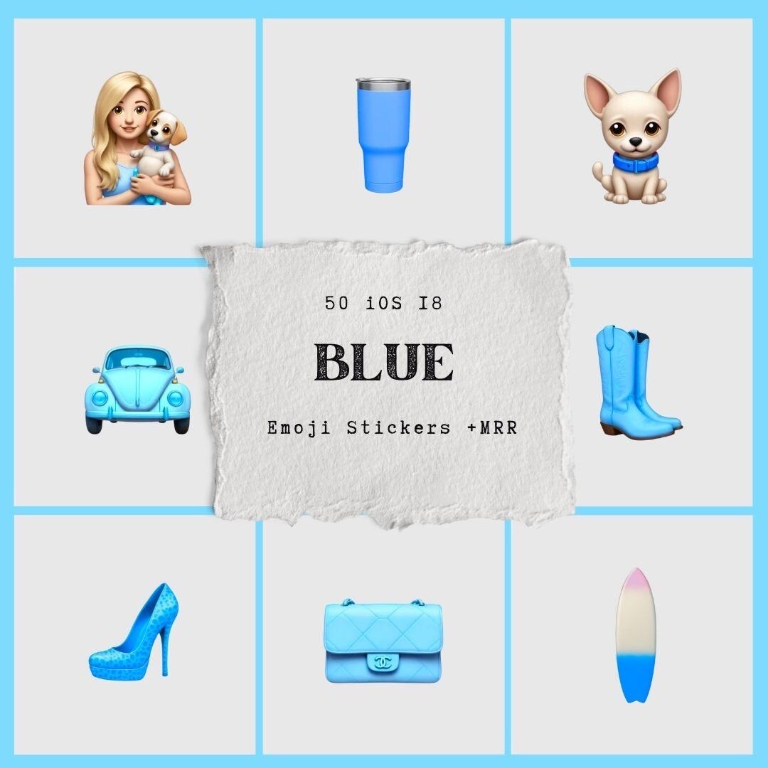 Ios18 Custom Emojis Stickers Pack, 50 Blue Girly Aesthetic iPhone ...