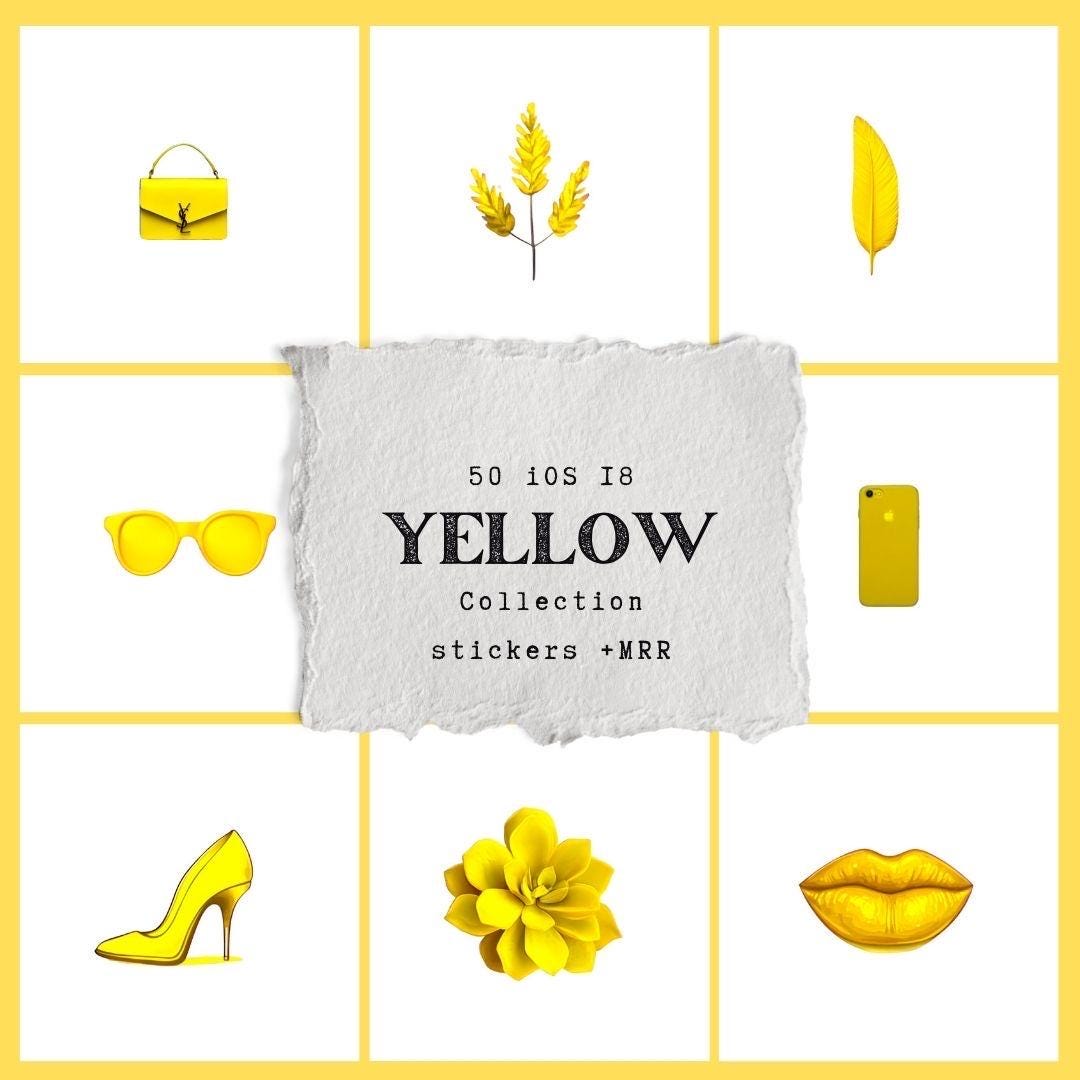 Ios18 Custom Emojis Stickers Pack, 50 Yellow Girly Aesthetic iPhone ...